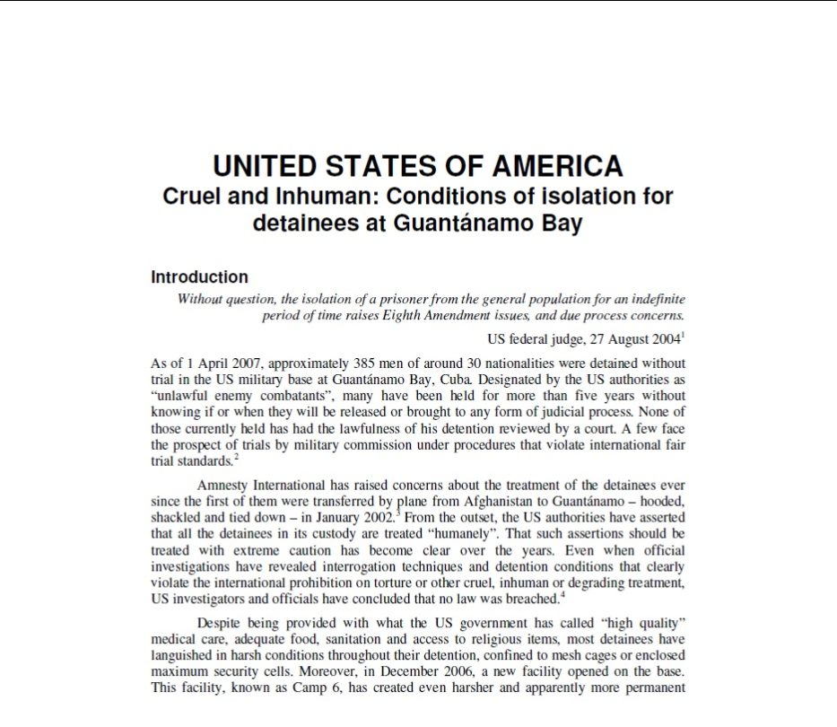 Cruel and Inhuman: Conditions of isolation for detainees at Guantánamo ...